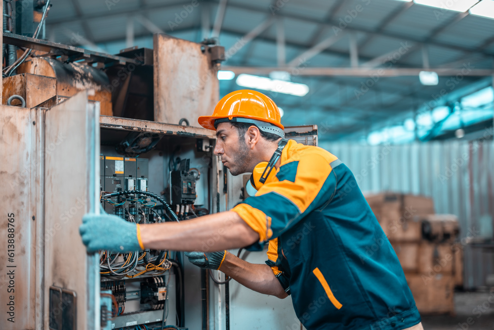 Electrical technician tests wiring, polarity, grounding, voltages and ...