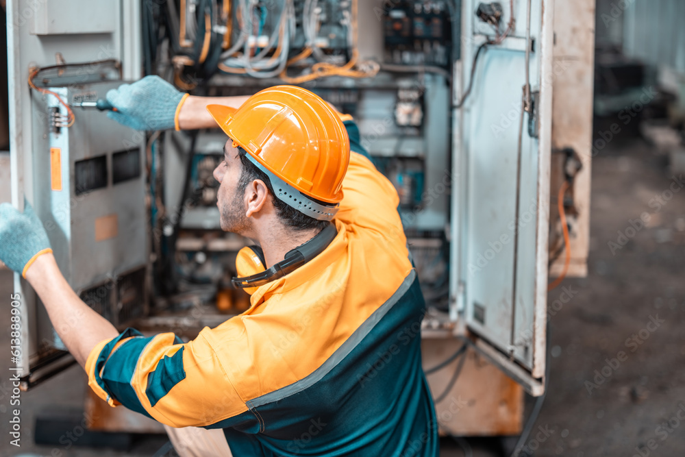 Electrical technician tests wiring, polarity, grounding, voltages and ...