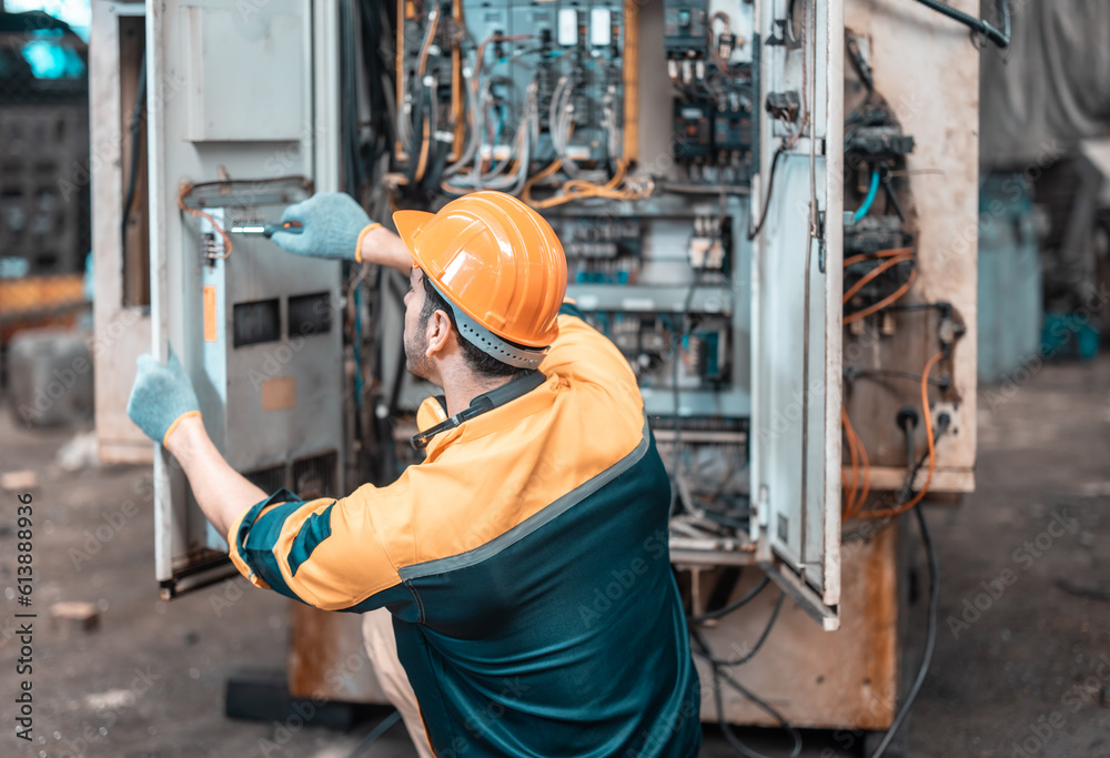 Electrical technician tests wiring, polarity, grounding, voltages and ...