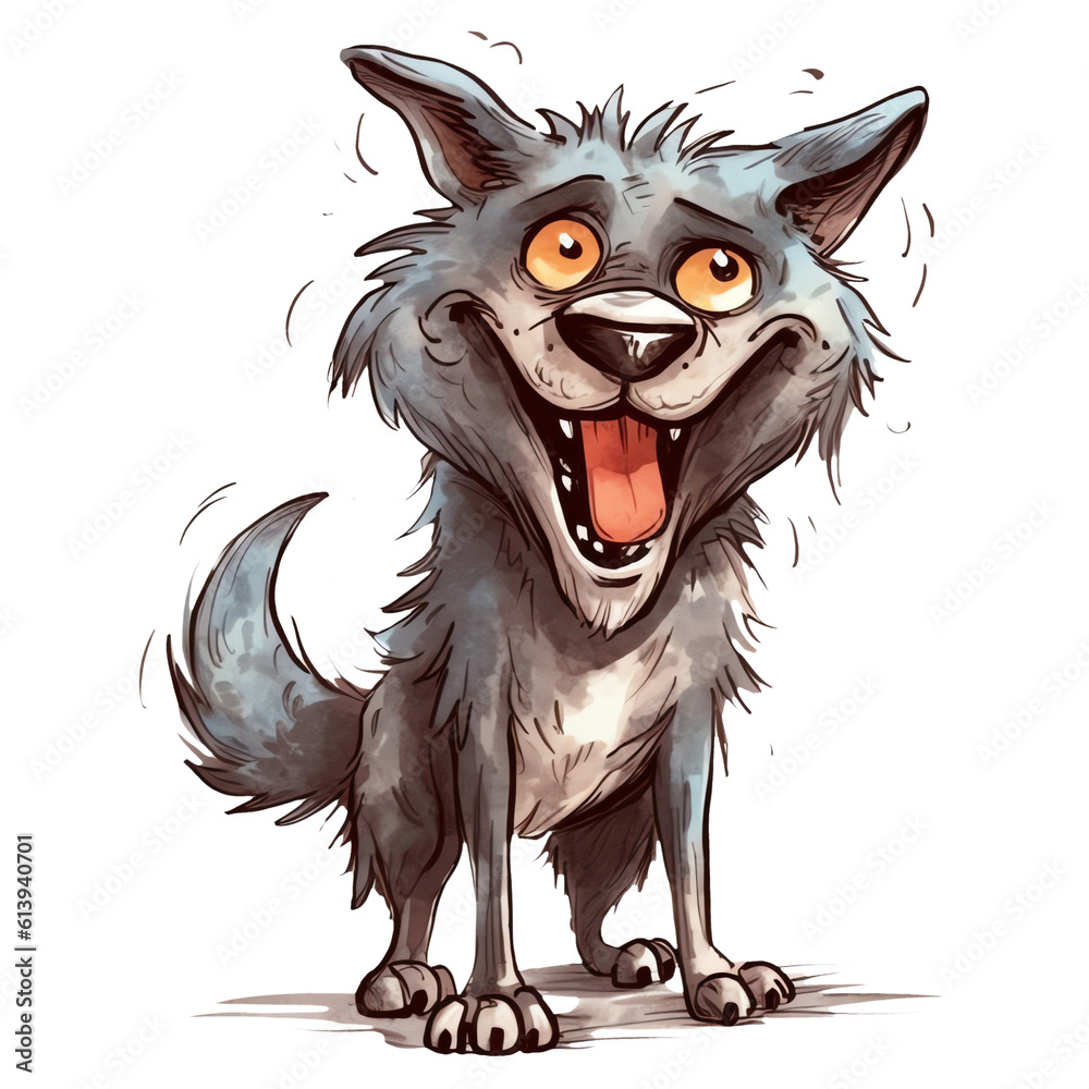 Funny laughing wolf cartoon character illustration isolated on ...