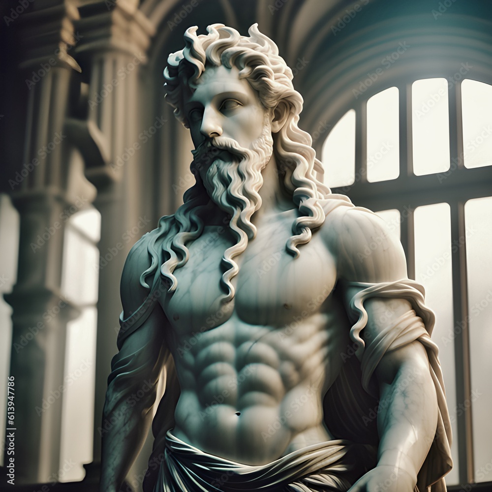 Image featuring a chiseled white marble statue bust of Greek god Zeus ...