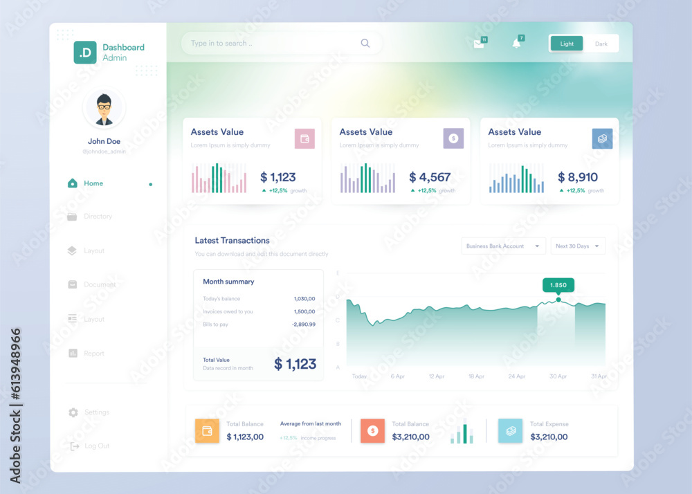 Vector de Stock Infographic dashboard. UI design with graphs, charts ...