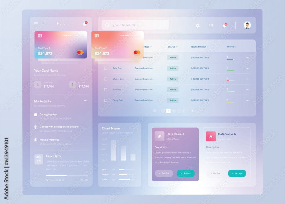 Infographic dashboard. UI design with graphs, charts and diagrams. Web ...
