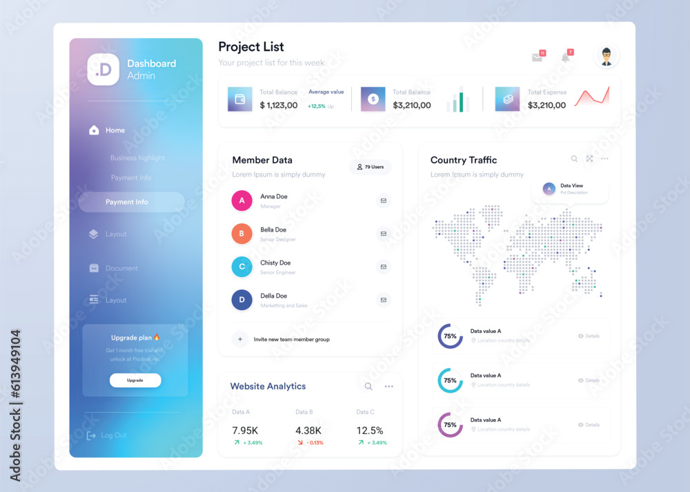Стоковое векторное изображение «Infographic dashboard. UI design with ...