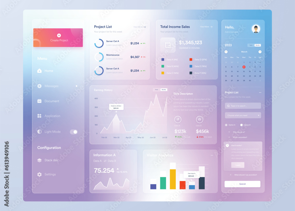 Infographic dashboard. UI design with graphs, charts and diagrams. Web ...