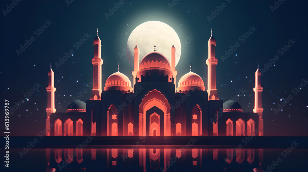 Beautiful Islamic Arabic Style Mosque Night View Stock Illustration ...