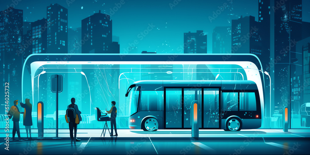 Generative AI Empty bus stop in winter city. Cartoon vector ...