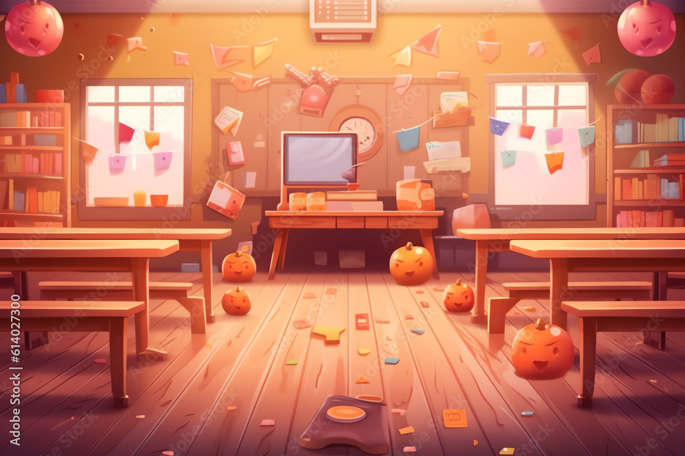 Generative AI Classroom for math learning with formula on chalkboard ...