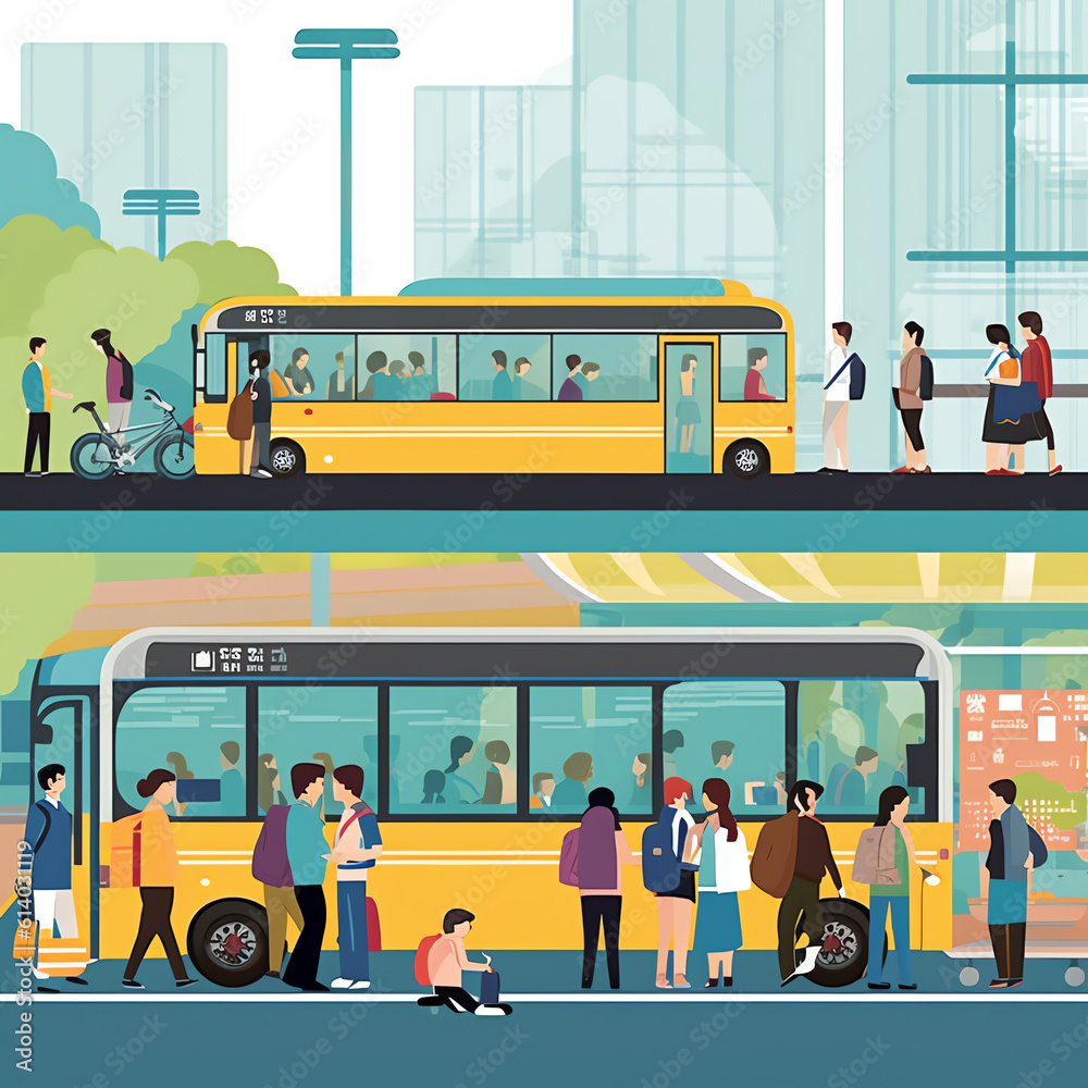 Generative AI Empty suburban road bus stop with city transportation ...