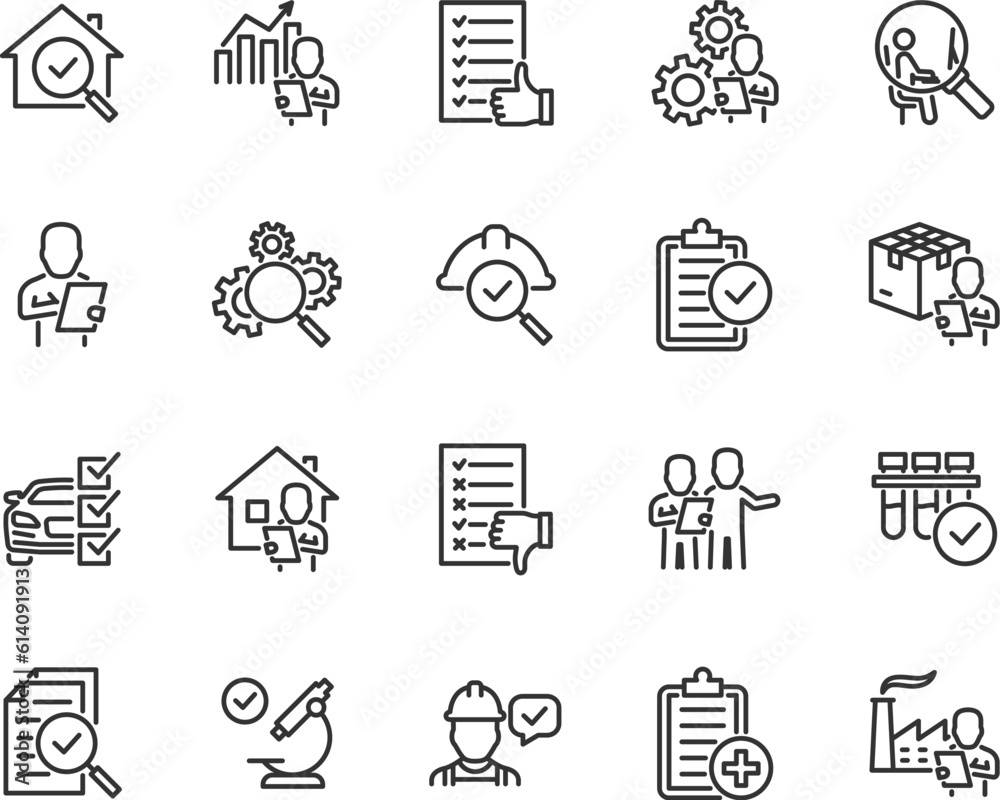 Vector de Stock Vector set of inspection line icons. Contains icons ...