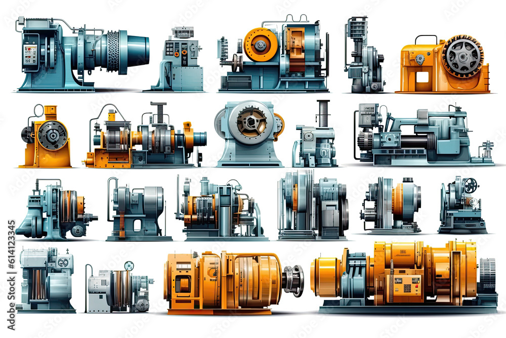 Different machine tool types collection photo realistic. Generative ai ...