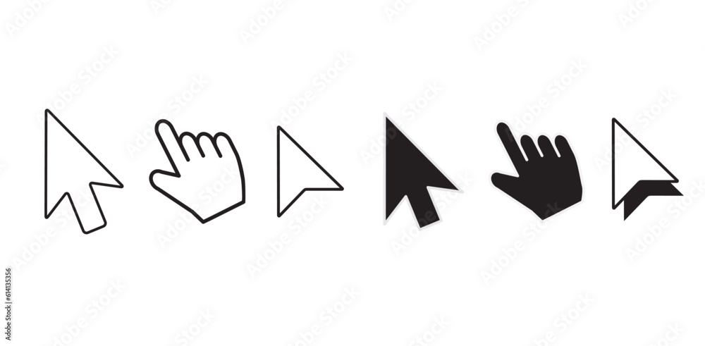 Pointers icon set. Pointer cursor сomputer mouse icon, pointing hand clicks icons. Clicking ...