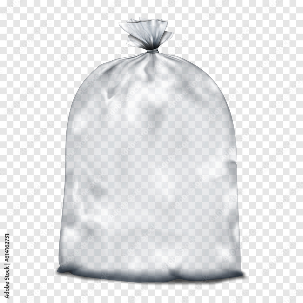 Empty clear tied plastic bag on transparent background realistic vector ...