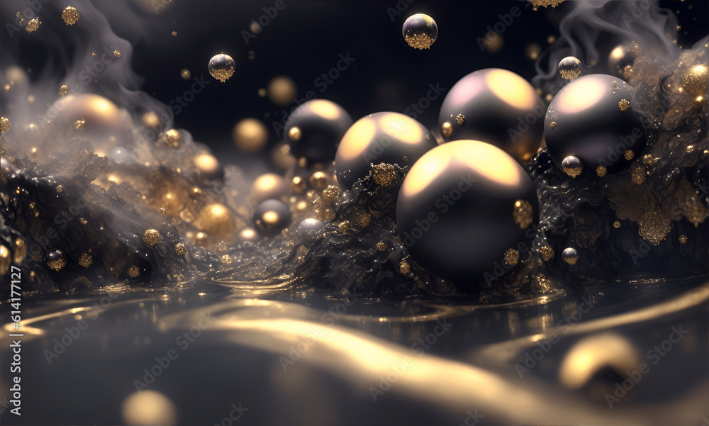 Luxury Black Pearls Covered in Gold and Diamonds Ornament Liquid ...