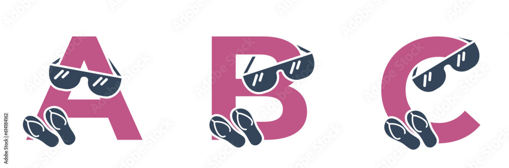 abc capital letters with sunglasses and flip flops. summer vacation ...
