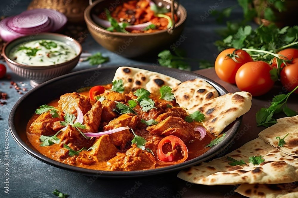 Chicken Tikka Masala Served with Freshly Baked Naan Bread - Delicious ...