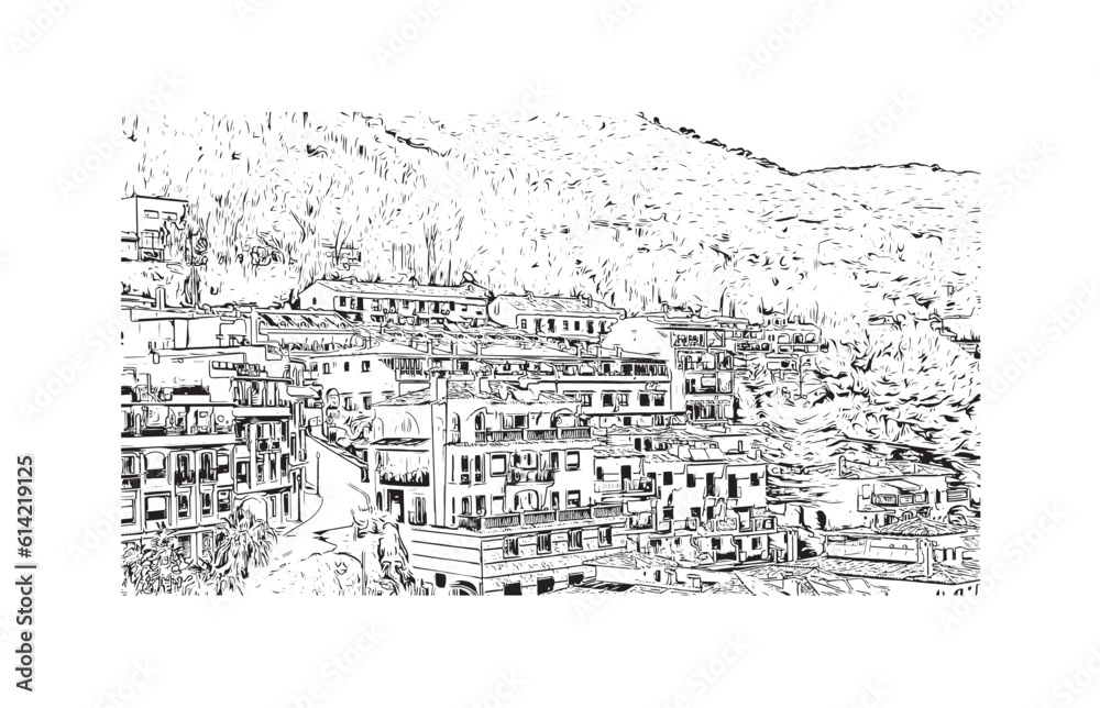 Building view with landmark of Pueblo is a city in Colorado. Hand drawn ...