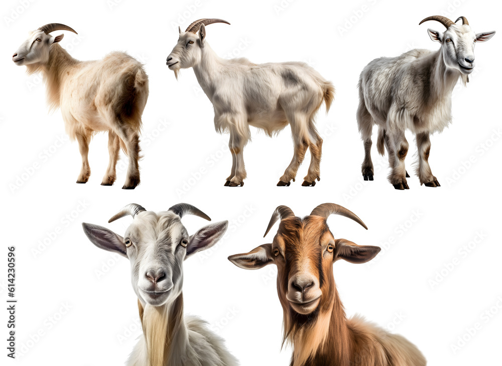 Goat, many angles and view portrait side back head shot isolated on ...