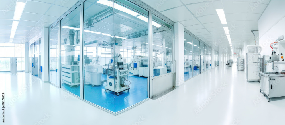 Large brightly lit hall with metal tanks and lab equipment - inside of ...