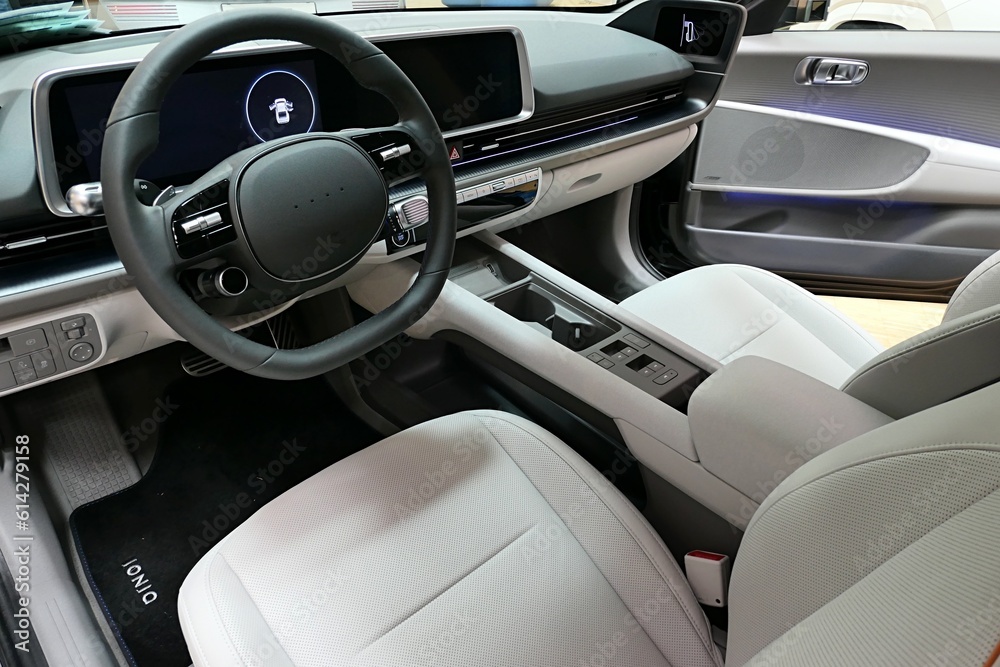 Modern interior of korean battery electric mid-size fastback sedan ...