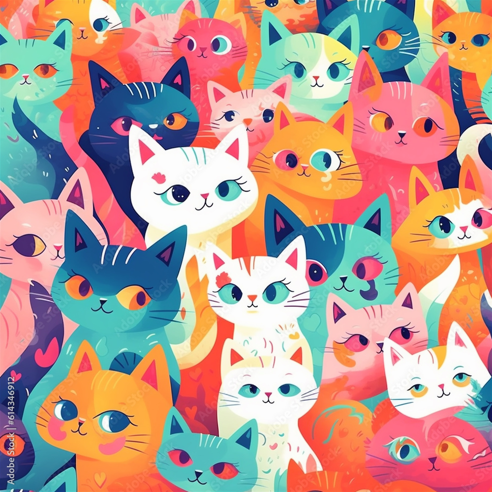Cute background wallpaper with cartoon cat image Stock Illustration ...