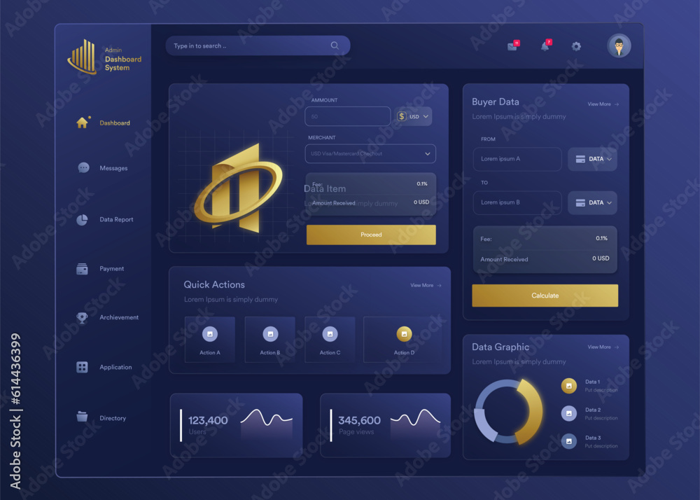 Infographic NFT dashboard. UI design with graphs, charts and diagrams. Web interface template ...