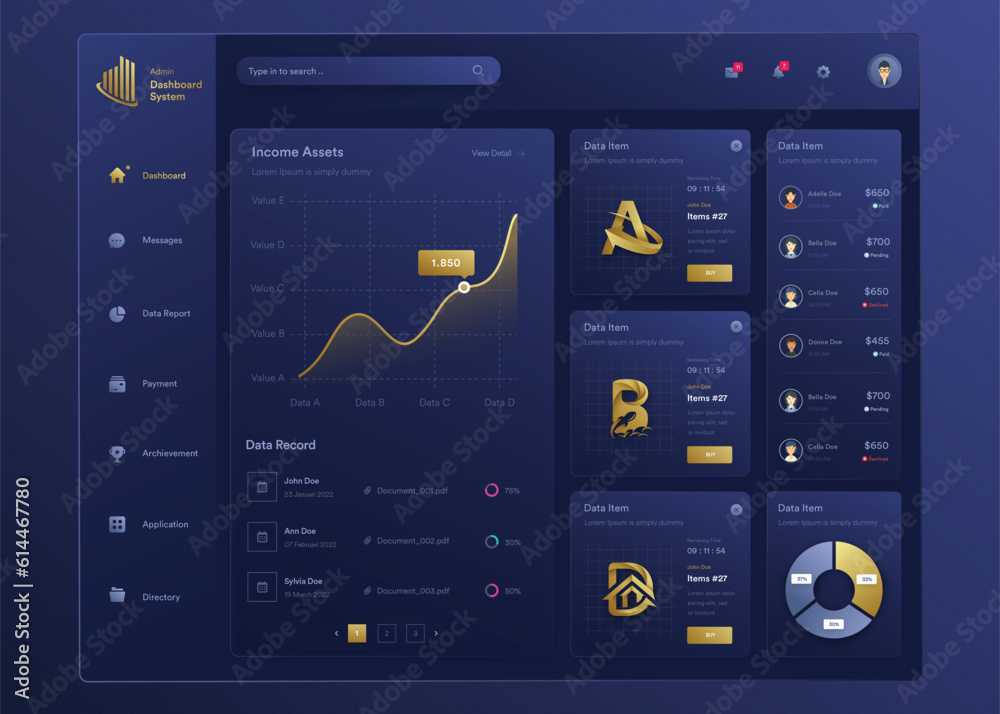 Infographic NFT dashboard. UI design with graphs, charts and diagrams ...