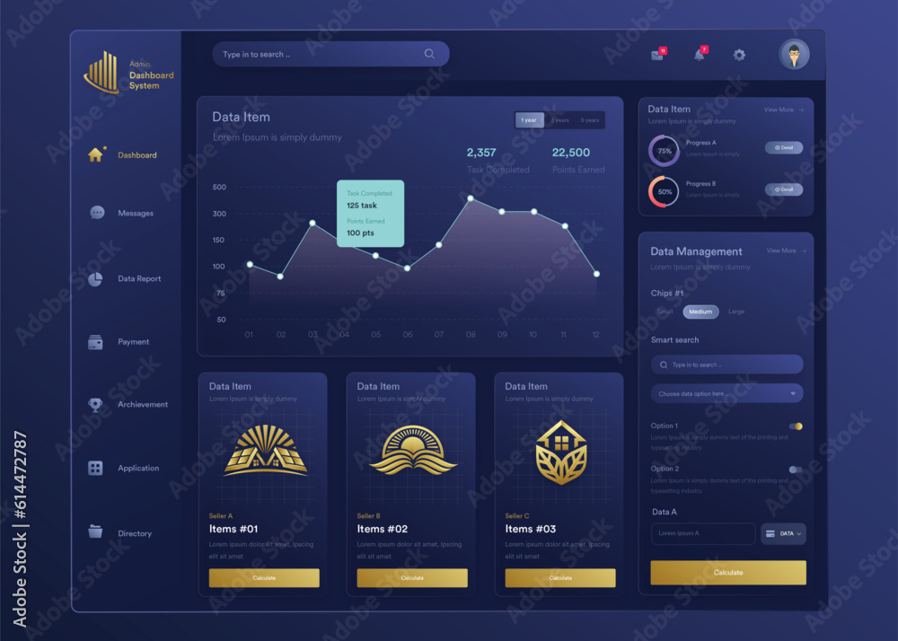 Infographic NFT dashboard. UI design with graphs, charts and diagrams ...