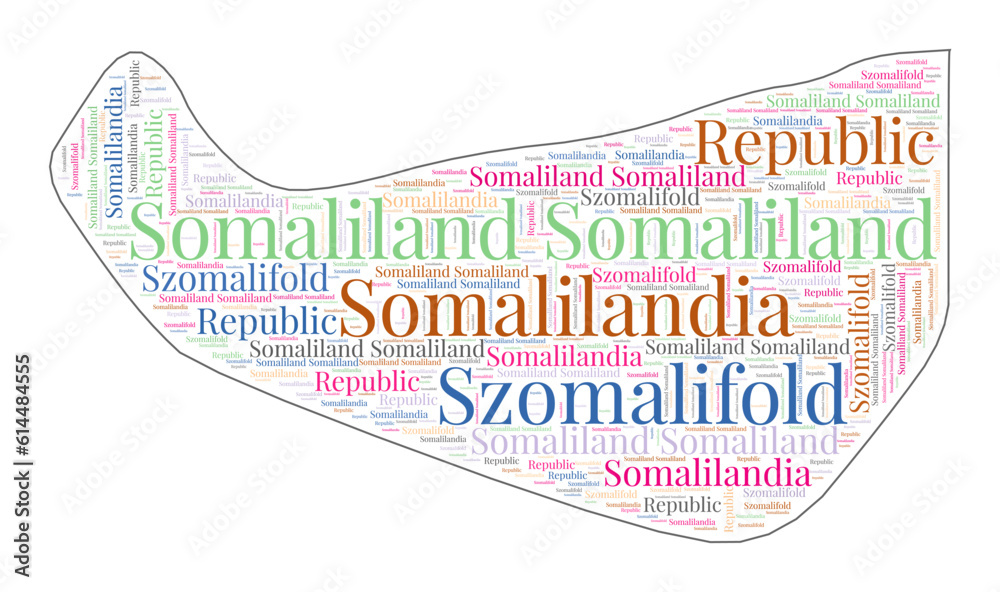 Somaliland shape filled with country name in many languages. Somaliland ...