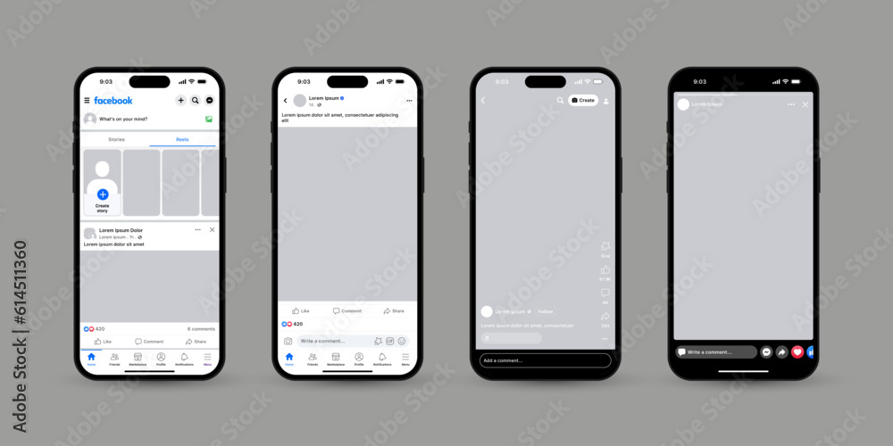 Vector de Stock facebook mockup social media post. social network interface template app screen ...