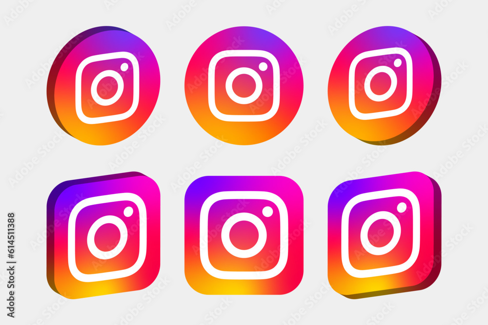 3d instagram logo social media icons. instagram icon circle and square ...