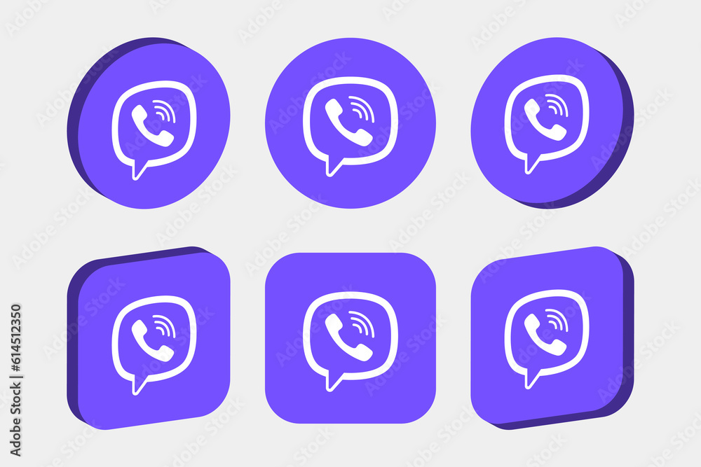 3d viber logo social media icons. viber icon circle and square button ...