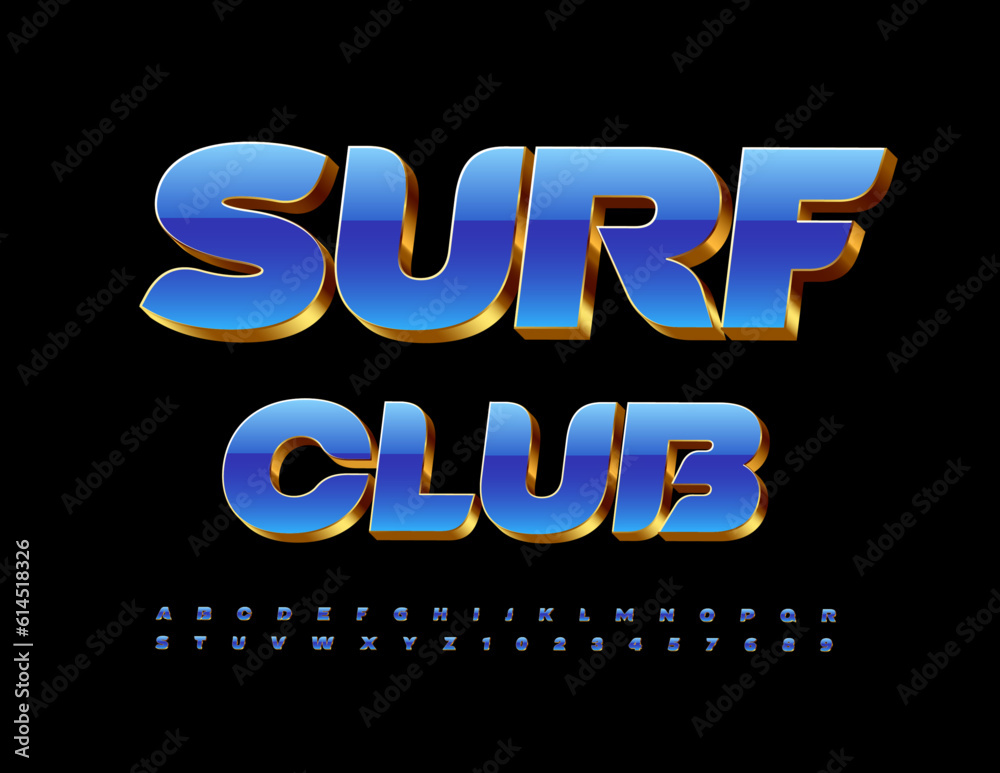Vector premium Emblem Surf Club. Blue and Golden 3D Font. Stylish ...