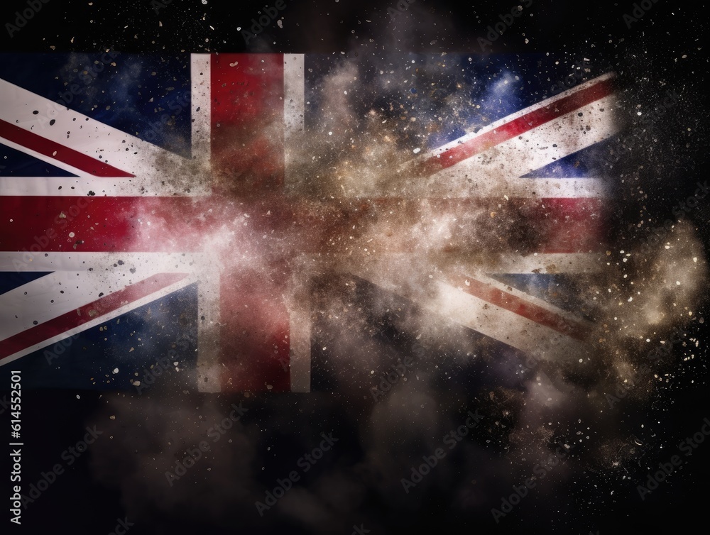 British flag concept art, national flag represented in smoke with shiny ...