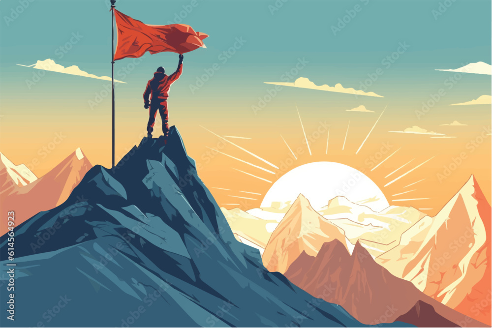 cartoon vector illustration of Peak Pioneers, Businesspeople conquer ...