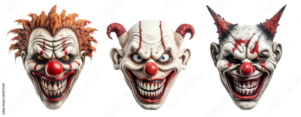 Scary horror clown mask isolated on transparent background - Generative ...
