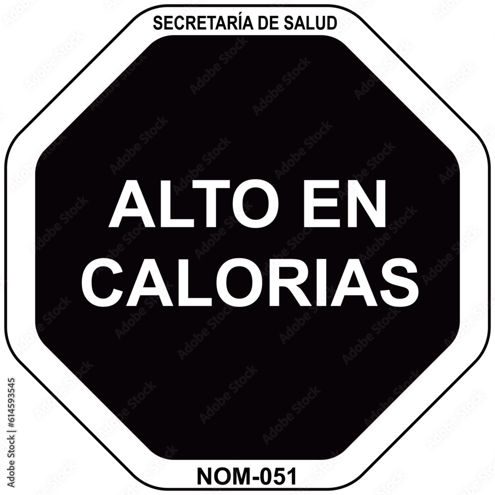Vector de Stock sellos frontales - Alto en Calorias - de advertencia ...