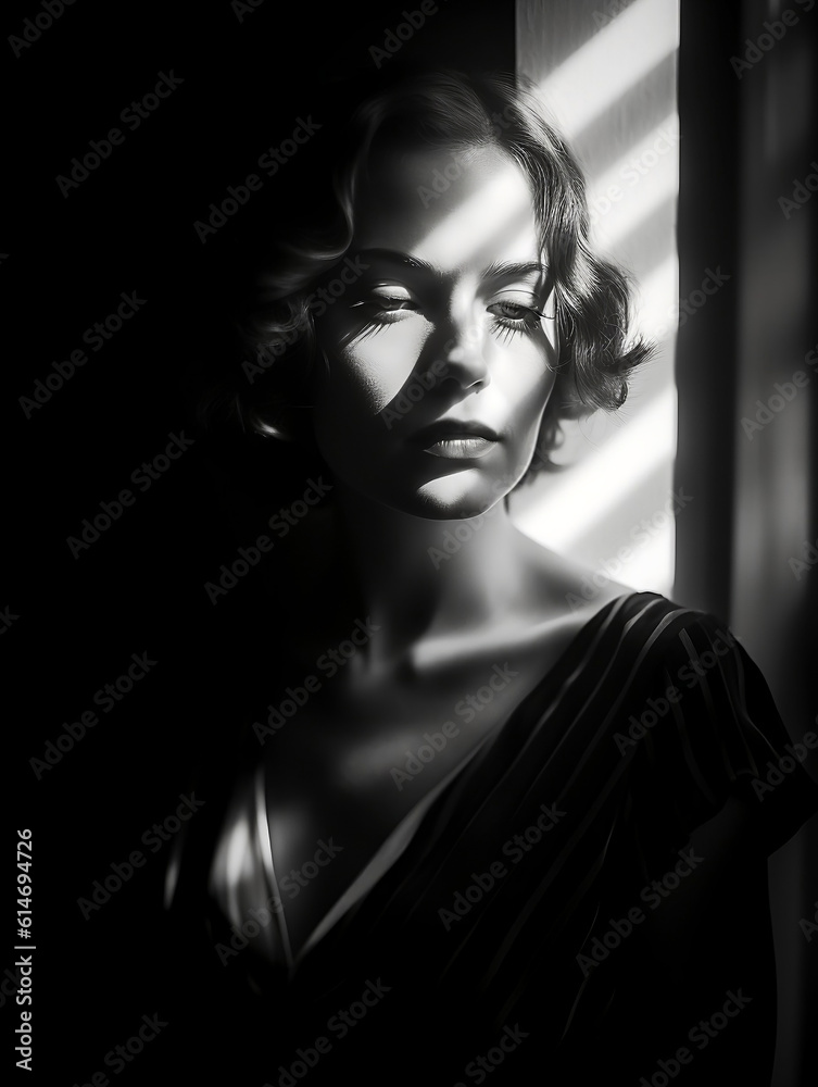 High contrast black and white portrait of a beautiful woman from the ...