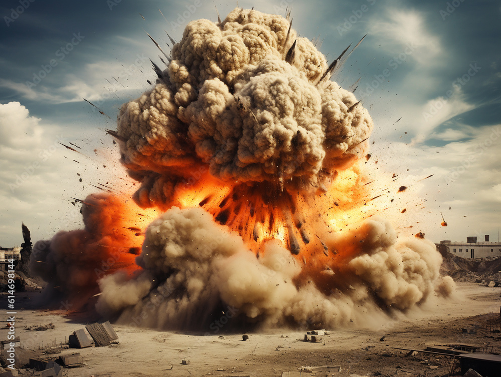 Illustration Stock Explosion in war, nuclear explosion. Fire and ...