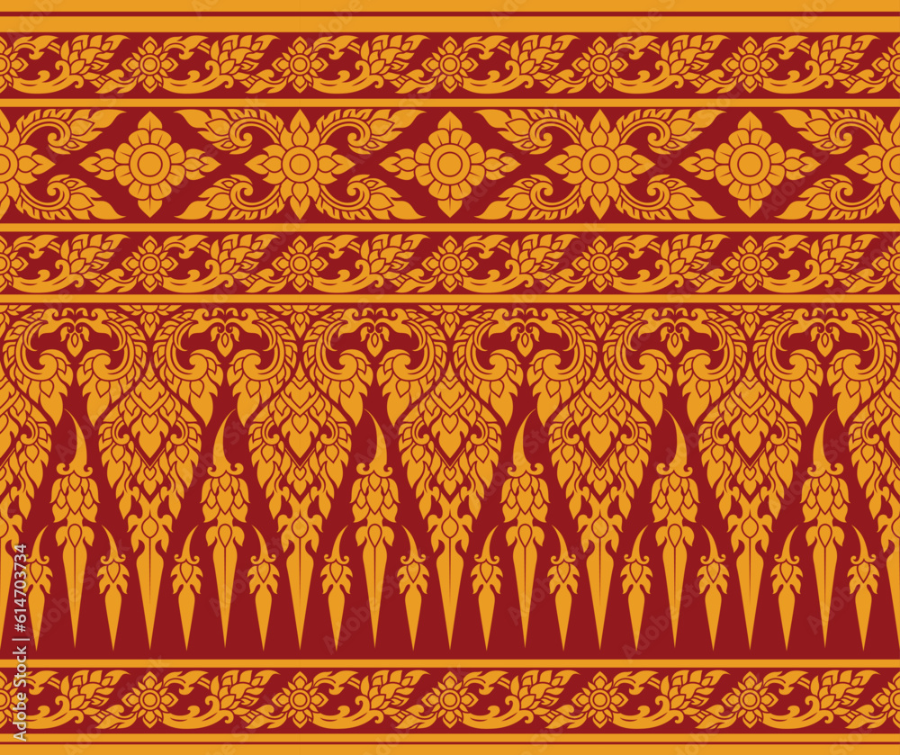 Thai pattern seamless, red and gold Thai background, thai pattern ...