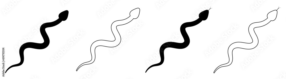 Snakes set. Serpent line and silhouette animals collection. Vector ...