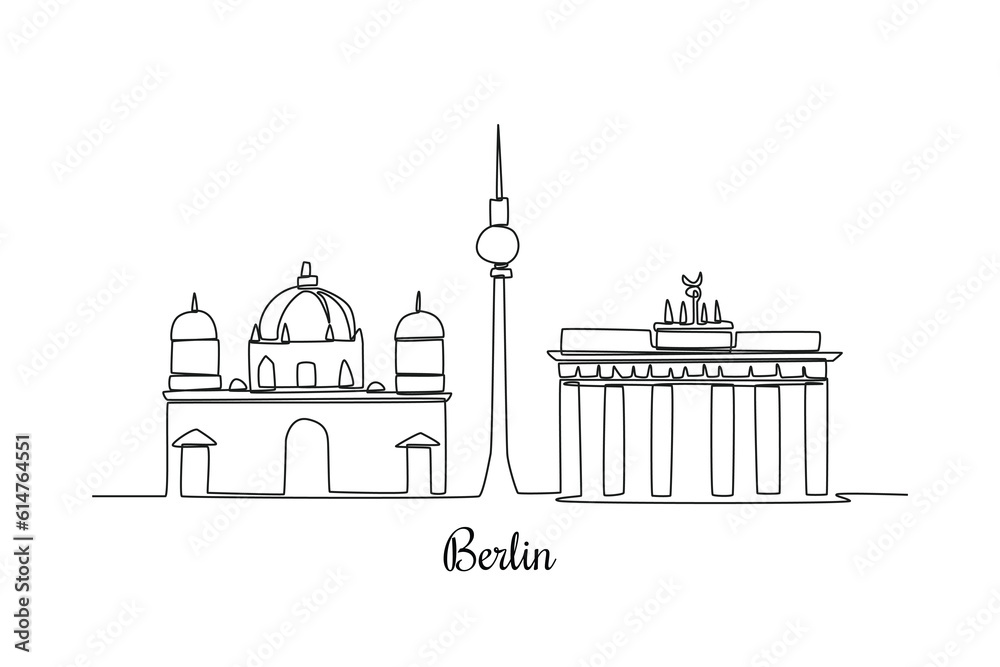 Single one line drawing Berlin skyline, German. City concept ...