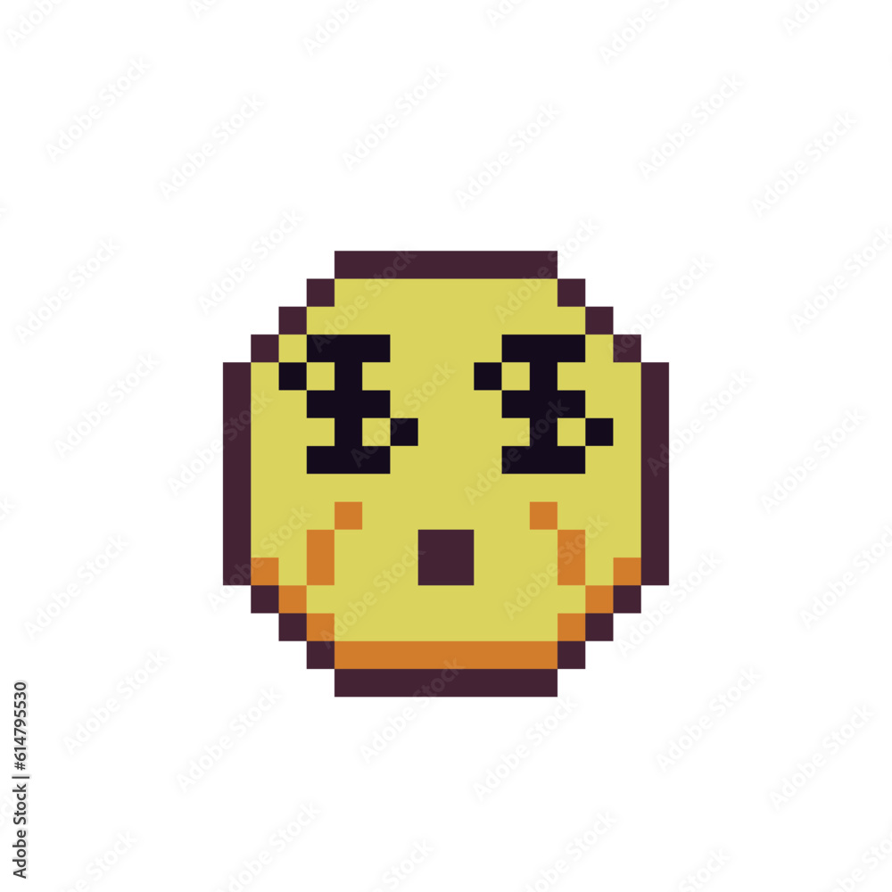 Face with dollars in eyes, smile pixel art flat style icon, emoticon ...