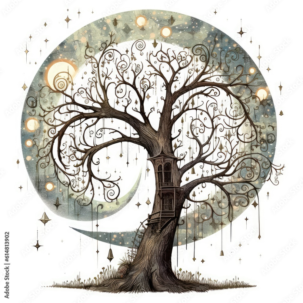 Magic tree watercolor illustration, clipart, cute abstract art, cool ...