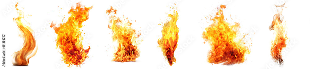Set of burning fires of flames and sparks on transparent background ...