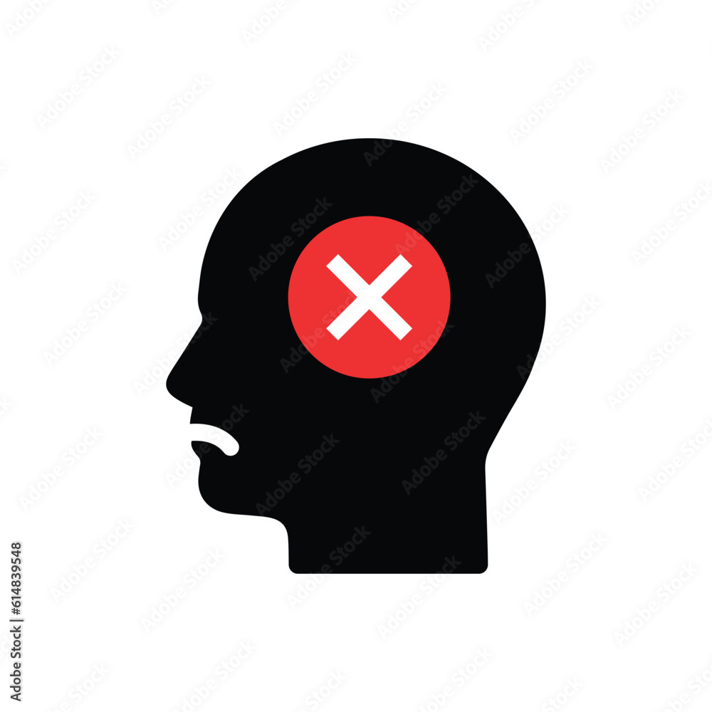 human head with cross like wrong think icon. concept of irrational ...