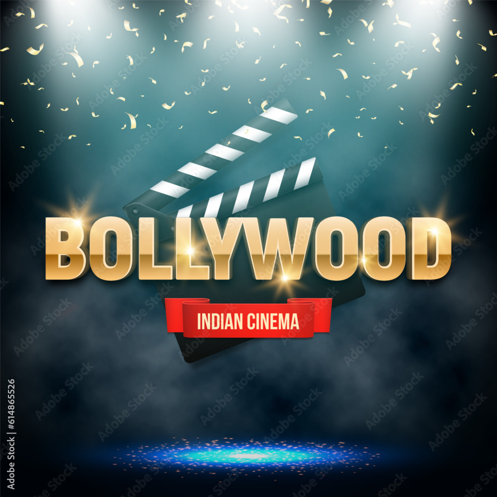 Bollywood indian cinema. Movie banner or poster with clapperboard ...