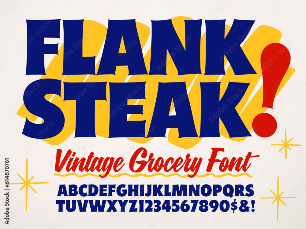 A retro font in the style of vintage hand lettered grocery store signs ...