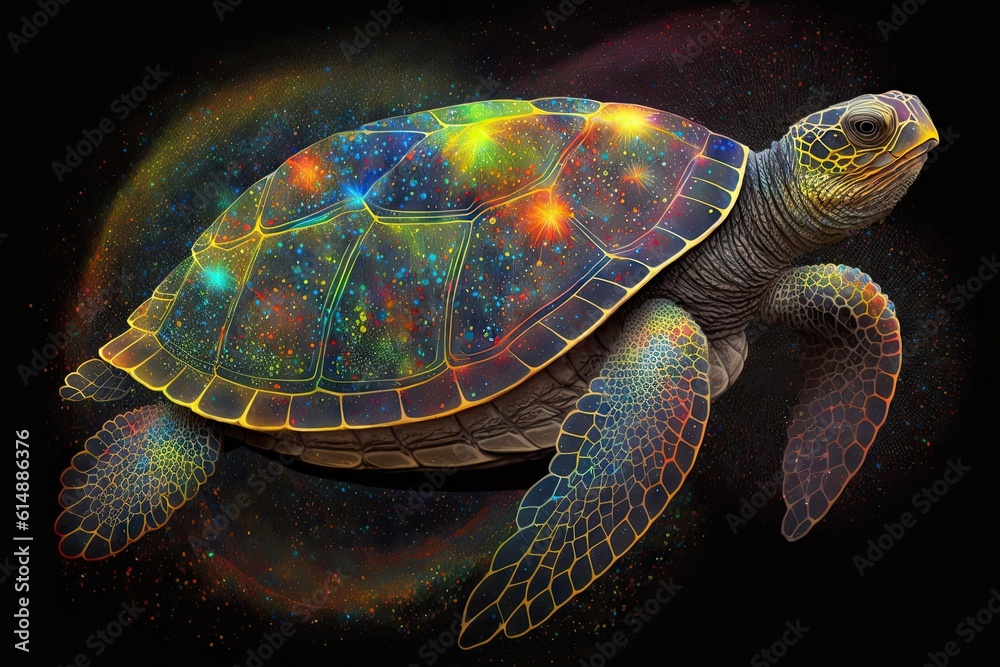 Pointillism map turtle rainbow nebula aurora borealis. Generative AI ...