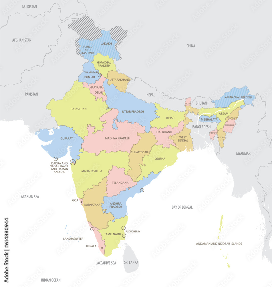 Detailed map of India with administrative divisions and borders of ...